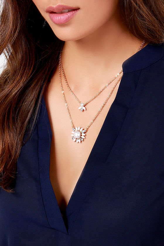 Cute Gold Necklace - Layered Necklace - Rhinestone Necklace - $11.00 ...