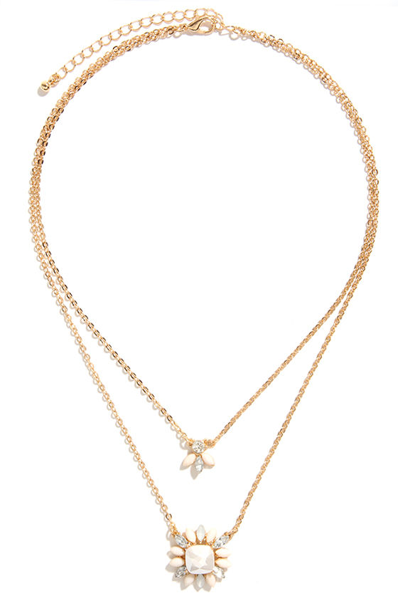 Cute Gold Necklace - Layered Necklace - Rhinestone Necklace - $11.00