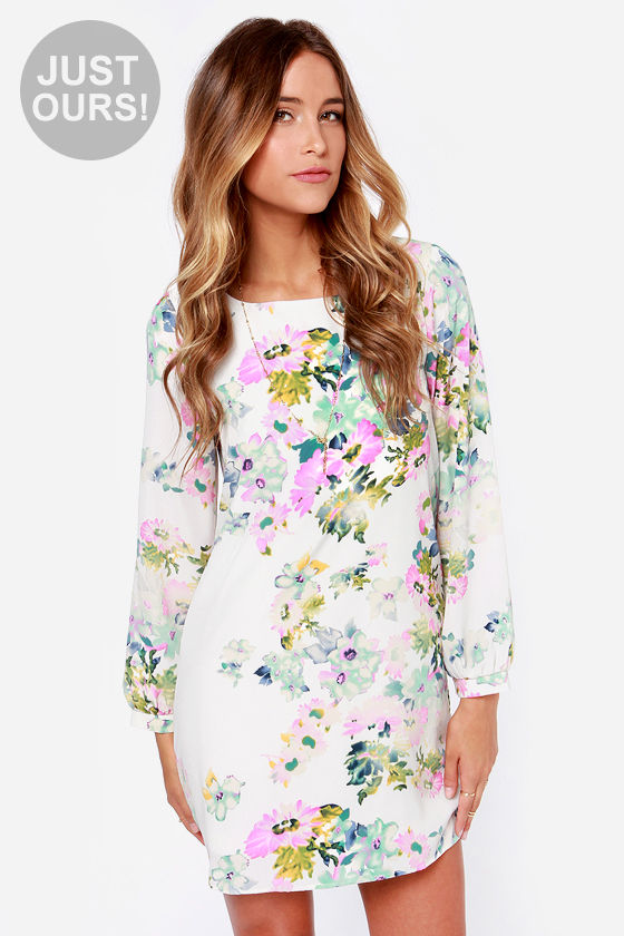Cute Shift Dress - Floral Print Dress - Ivory Dress - $40.00 - Lulus