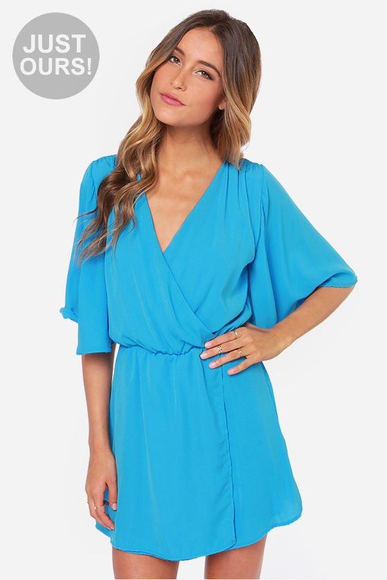 Cute Blue Dress - Wrap Dress - $48.00 - Lulus