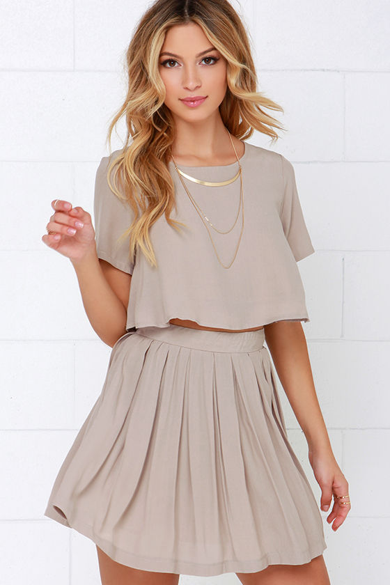 Cute Beige Dress - Two-Piece Dress - Skater Skirt - $62.00 - Lulus