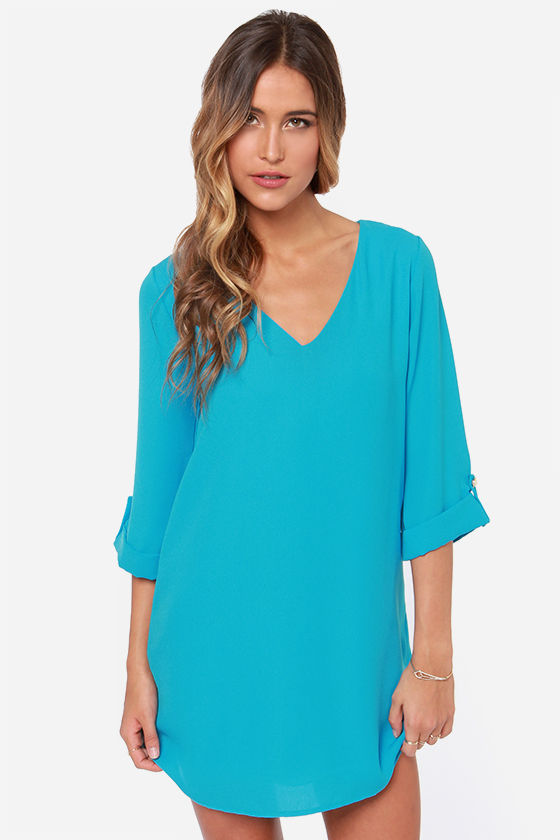Cute Blue Dress - Shift Dress - Long Sleeve Dress - $44.00 - Lulus