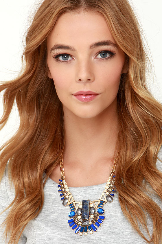 Cool Blue Necklace - Rhinestone Necklace - Statement Necklace - - Lulus