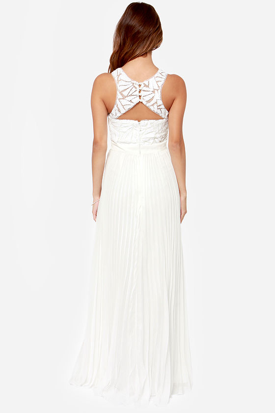 Gorgeous Off White Dress - Maxi Dress - Sequin Dress - Pleated Dress ...