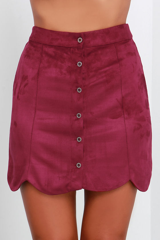 Cute Wine Red Skirt Mini Skirt Suede Skirt 3800