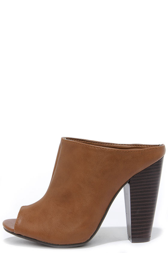 Cute Brown Mules - Peep-Toe Mules - Mule Heels - Slide Heels - $34.00 ...