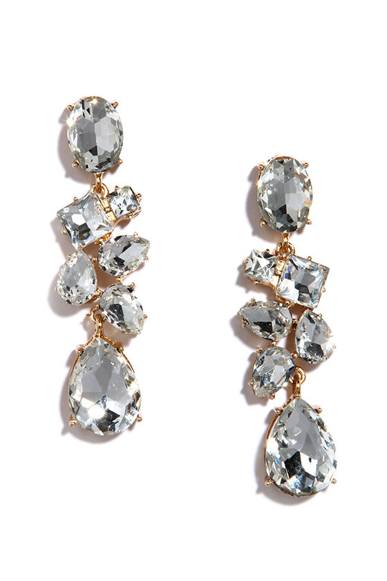Elegant Clear Earrings - Gold Earrings - Rhinestone Earrings - $13.00 ...