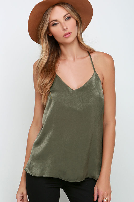 Olive Green Top - Satin Tank Top - Blue Cami - $34.00 - Lulus