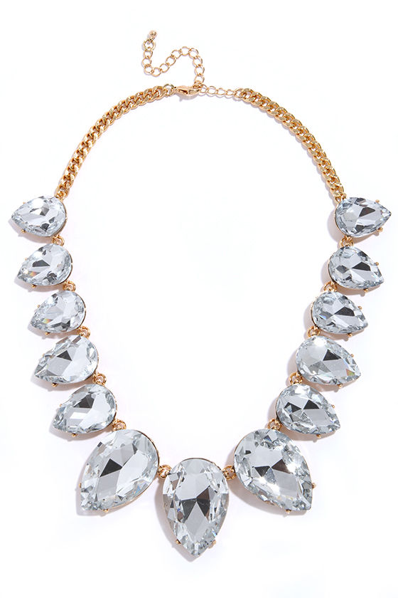 Pretty Gold Necklace - Rhinestone Necklace - Statement Necklace - $31.00