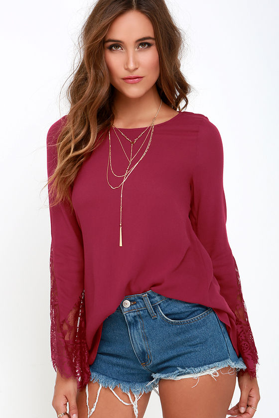 Berry Red Top - Lace Top - Long Sleeve Blouse - $41.00 - Lulus