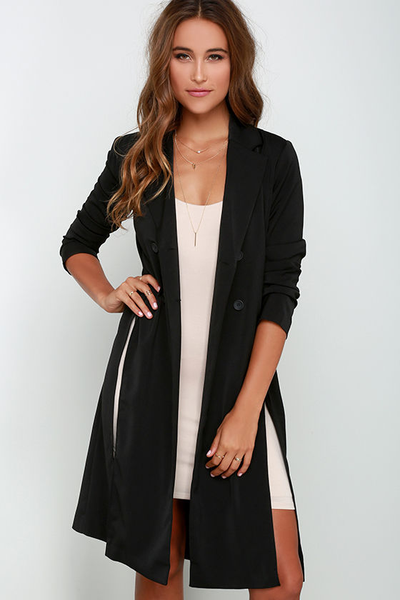 Chic Black Coat - Button Coat - Slit Coat - $74.00 - Lulus