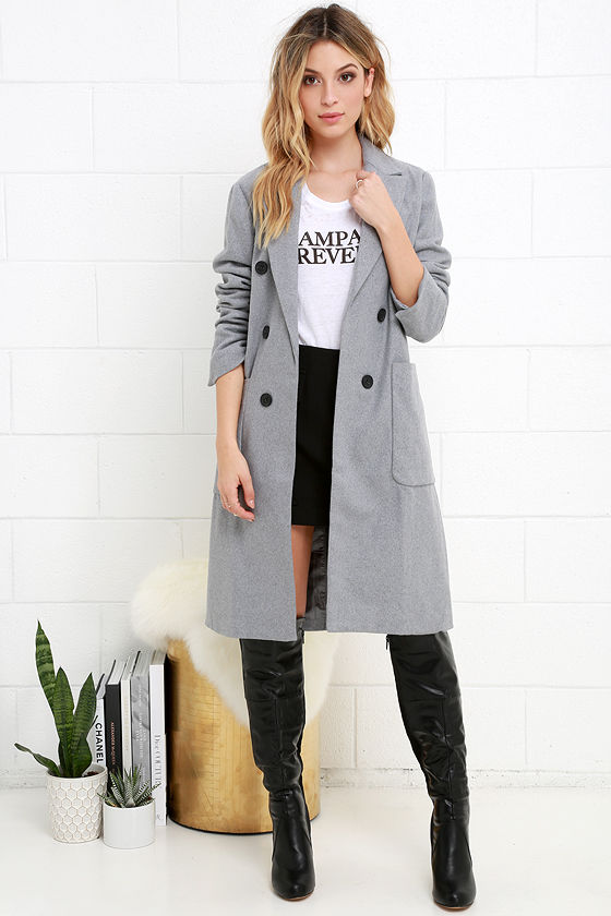 Stylish Grey Coat - Felted Coat - Long Jacket - $68.00 - Lulus