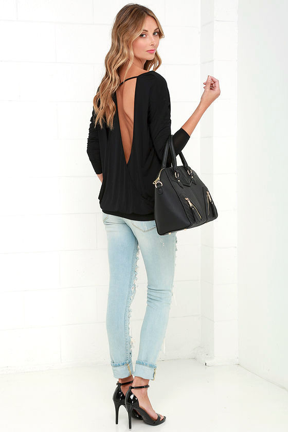 Chic Black Top - Long Sleeve Top - Open Back Top - $29.00 - Lulus