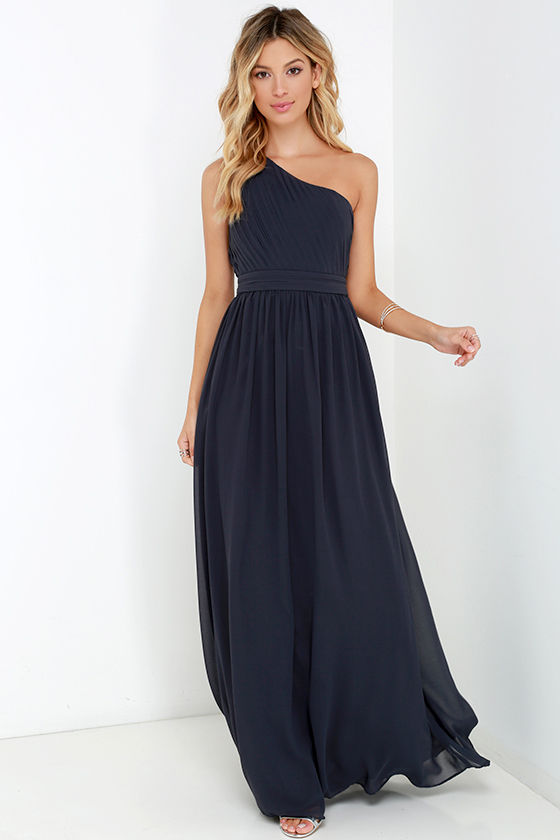 Dark Blue Grey Gown - Maxi Dress - One Shoulder Dress - $94.00 - Lulus