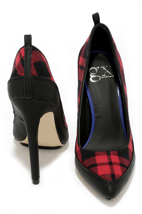 GX by Gwen Stefani Trio - Red Plaid Heels - Pointed Pumps - $93.00 - Lulus