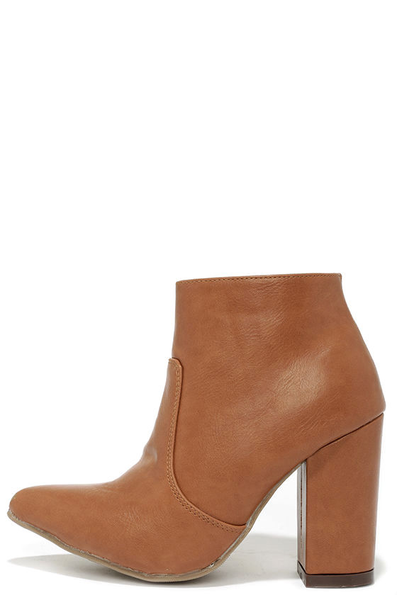 Chic Cognac Booties - Vegan Leather Booties - Ankle Booties - $37.00 ...