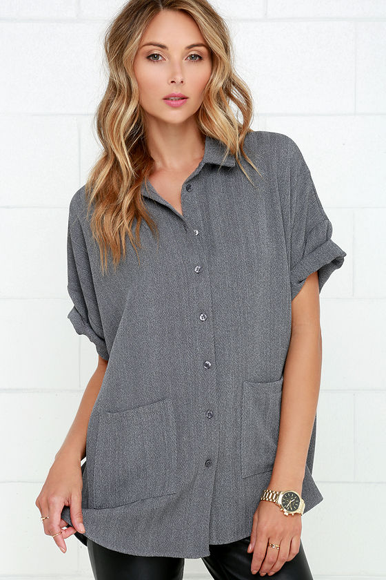 Cool Grey Top - Collared Top - Wide-Cut Top - Button-Up Top - $48.00 ...
