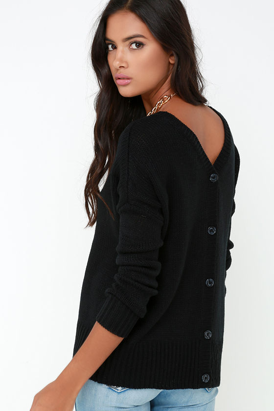 BB Dakota Alfie - Black Sweater - Knit Sweater - Button-Back Sweater ...