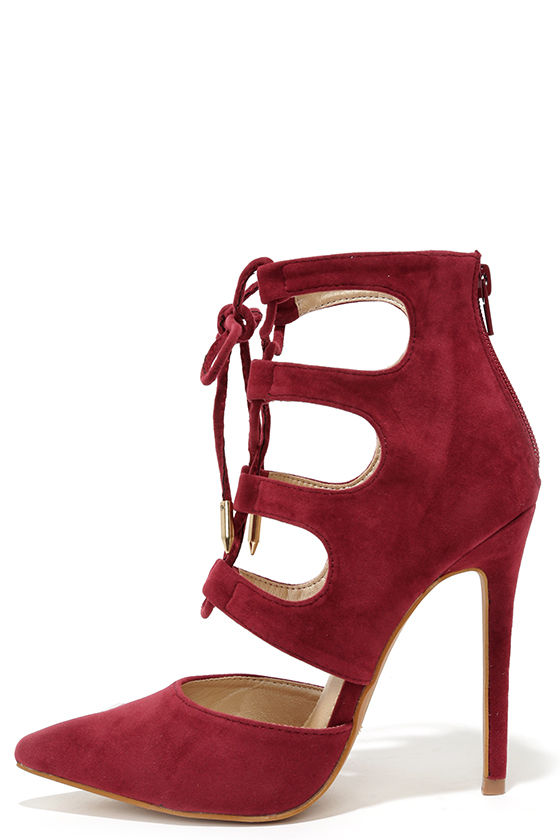 Chic Wine Red Heels - Lace-Up Heels - Pointed Toe Heels - $43.00 - Lulus