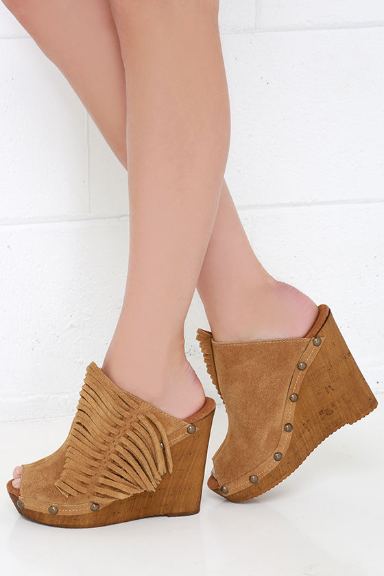 Cute Tan Wedges - Suede Wedges - Fringe Wedges - $85.00 - Lulus