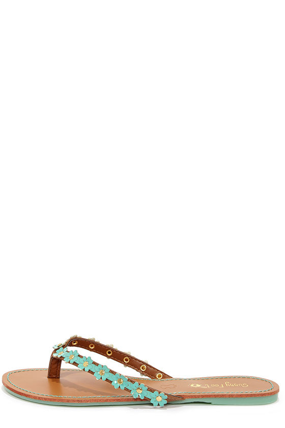 Cute Mint Flip Flops - Flower Flip Flops - $12.00 - Lulus