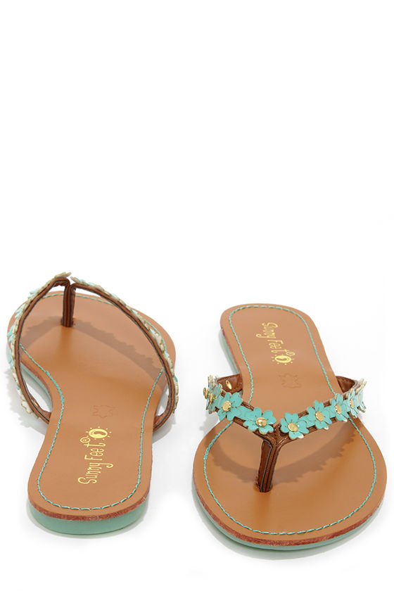 Cute Mint Flip Flops - Flower Flip Flops - $12.00 - Lulus