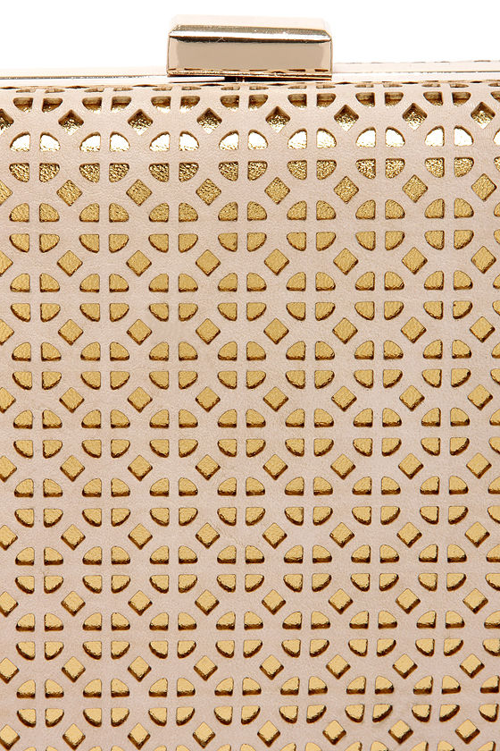 Cute Cream Clutch - Gold Clutch - Box Clutch - $32.00