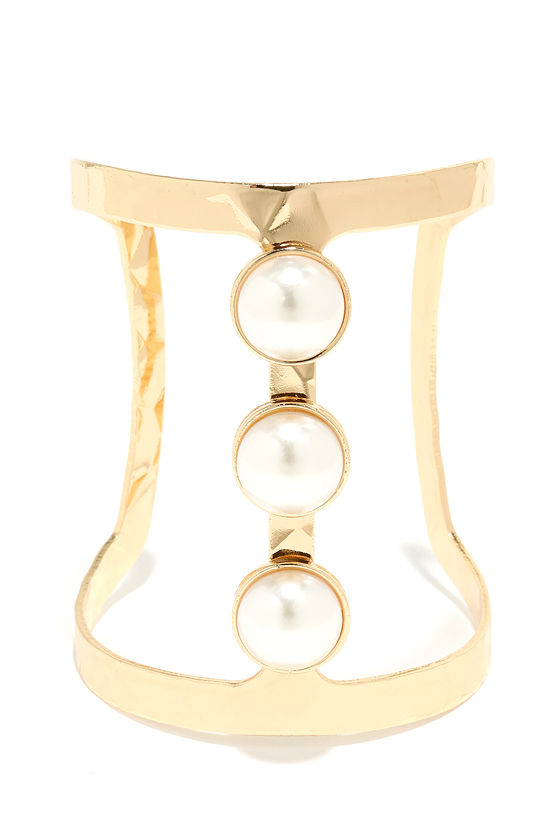 Pretty Gold and Pearl Bracelet - Cuff Bracelet - Gold Bracelet - $14.00 ...