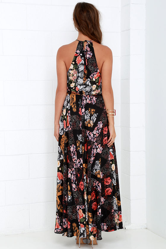 Beautiful Black Maxi Dress - Floral Print Maxi Dress - Maxi Dress - $106.00