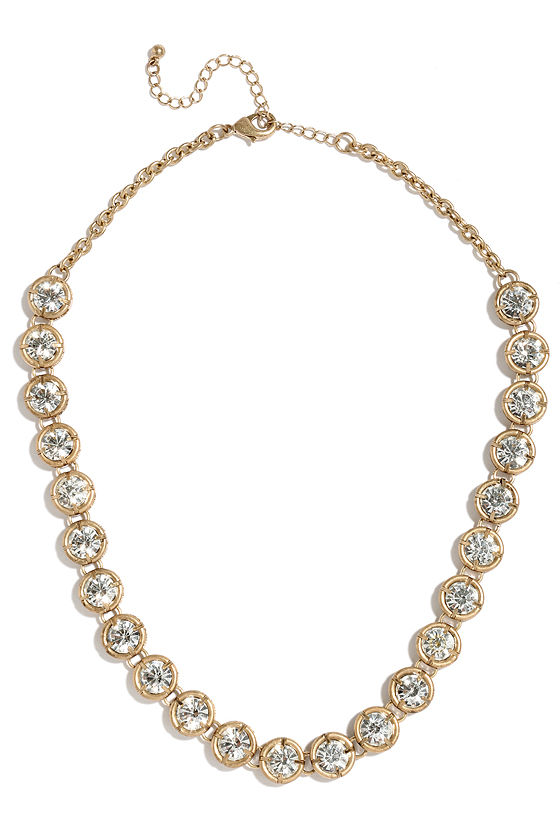 Pretty Gold Necklace - Rhinestone Necklace - Statement Necklace - $17. ...