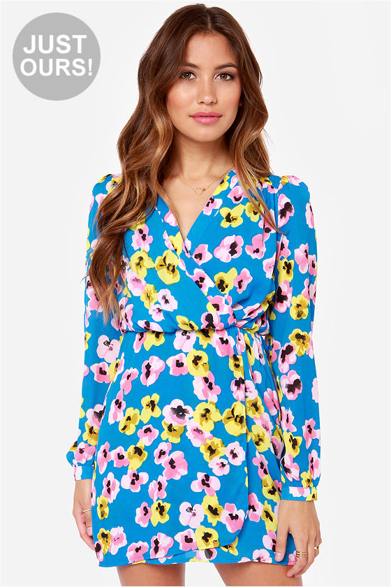 Cute Blue Dress - Floral Print Dress - Wrap Dress - $42.00 - Lulus