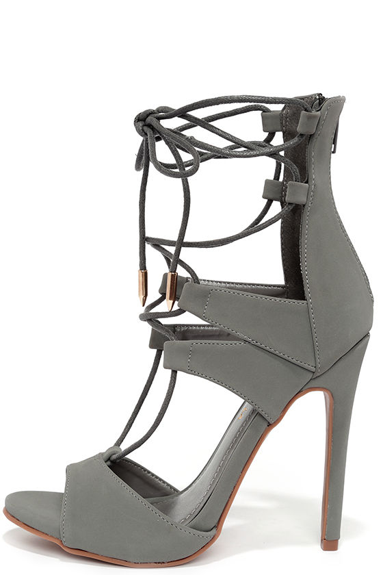Chic Grey Heels - Caged Heels - Lace-Up Heels - Leg-Wrap Heels - $43.00 ...