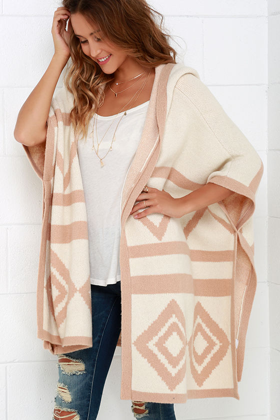 Cool Blush and Cream Poncho - Hooded Poncho - Southwestern Poncho - $87 ...