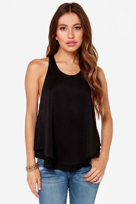 Pretty Black Top Lace Top Halter Top 3800 Lulus