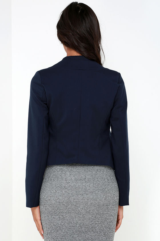Chic Navy Blue Blazer - Cropped Blazer - Pocketed Blazer - $52.00
