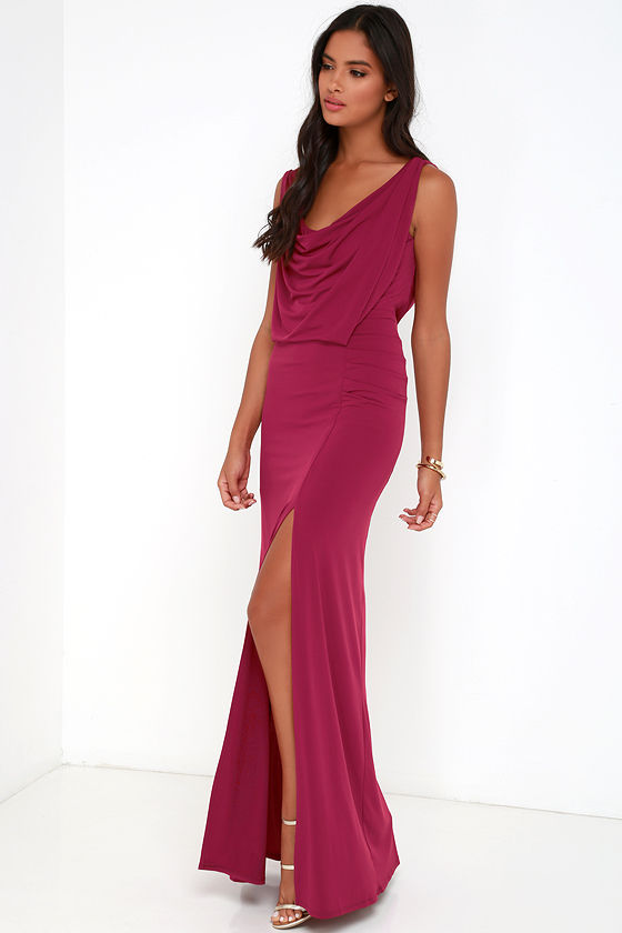 Elegant Berry Red Dress - Maxi Dress - Cowl Neck Dress - $85.00 - Lulus