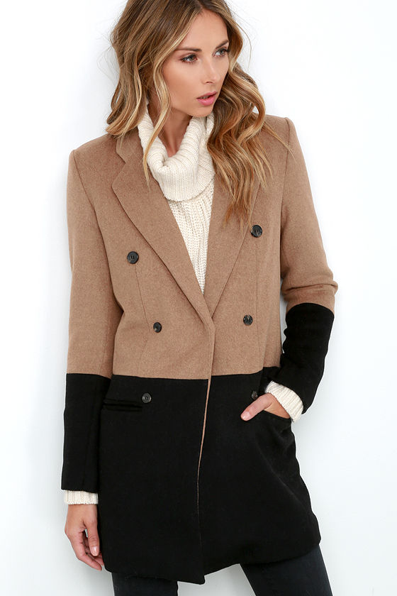 Color Block Coat - Black and Brown Coat - $154.00