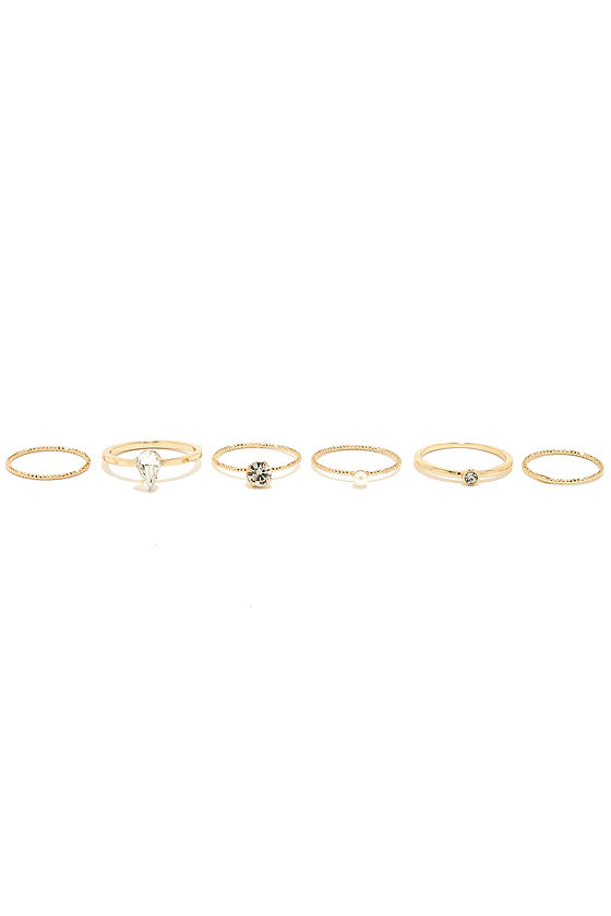 Lovely Gold Ring Set - Rhinestone Rings - Midi Rings - Knuckle Rings ...