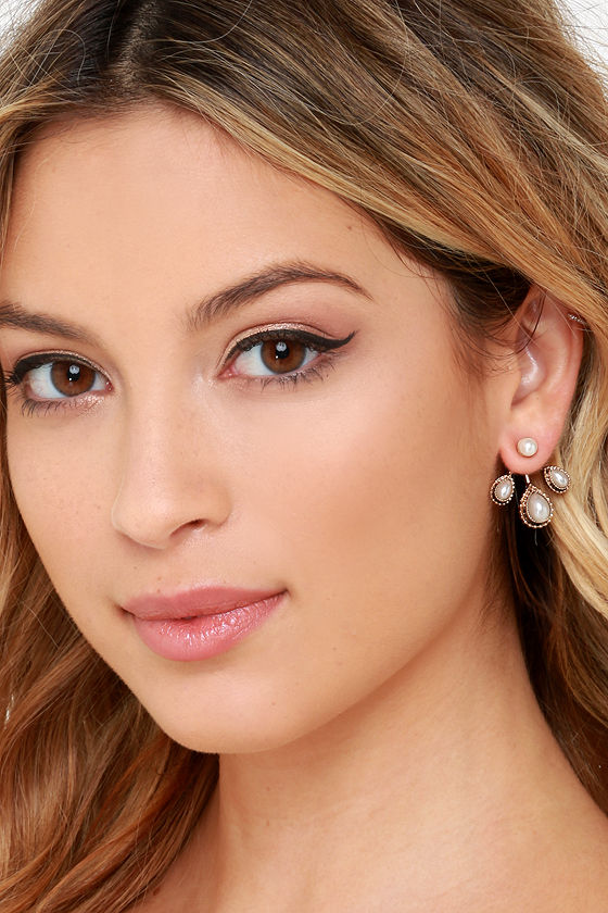 Pretty Gold Earrings - Pearl Earrings - Ear Jackets - $14.00 - Lulus