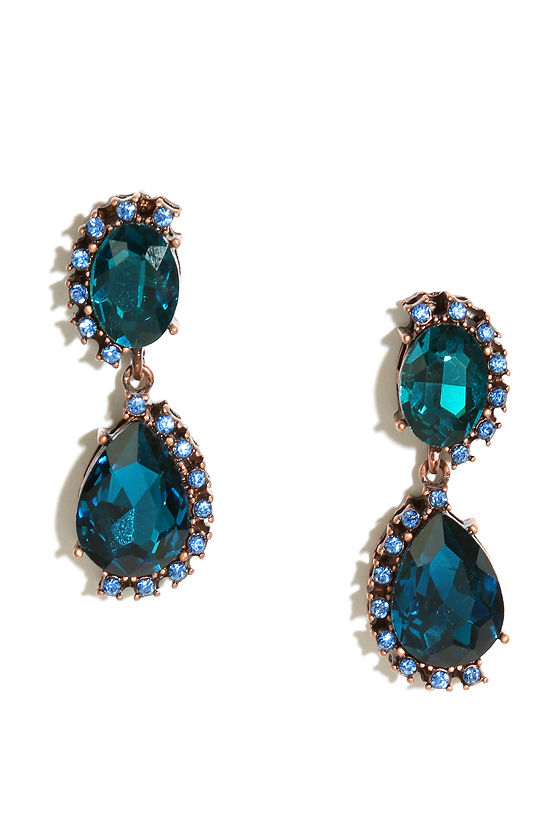 Pretty Blue Earrings - Rhinestone Earrings - Statement Earrings - $11. ...