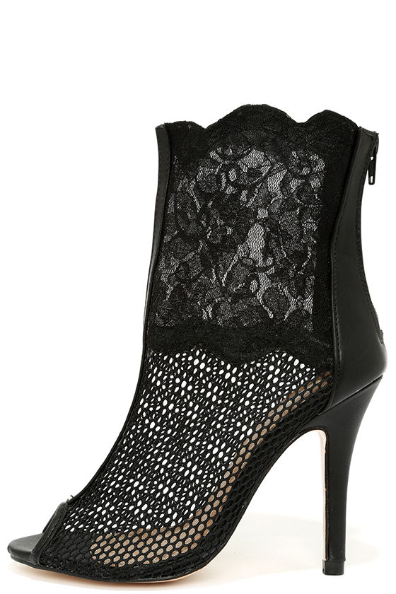 Sexy Black Heels - Lace Booties - Mesh Heels - Peep Toe Heels - $36.00 ...