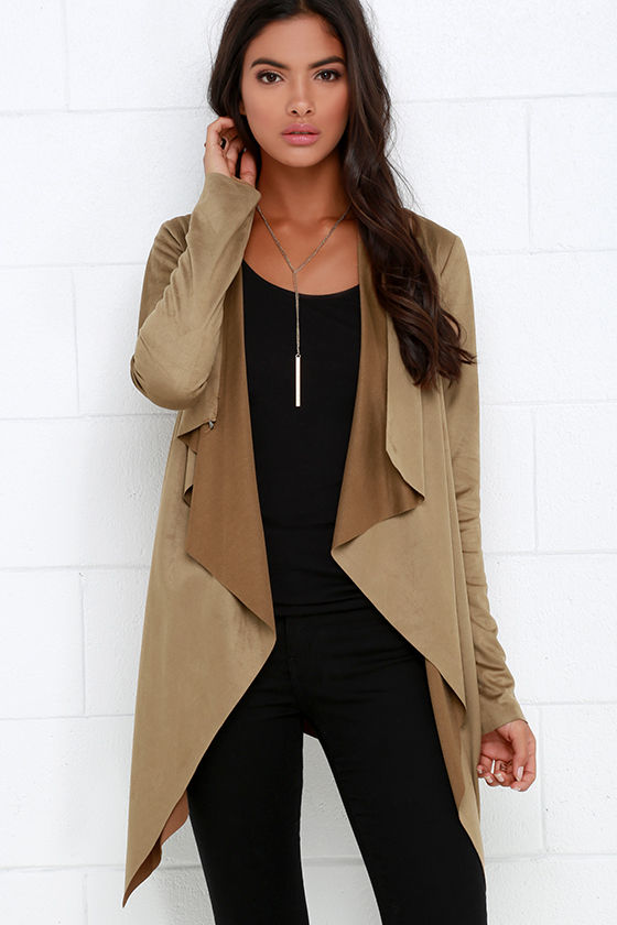 Cute Brown Jacket - Suede Jacket - Open Jacket - $47.00 - Lulus