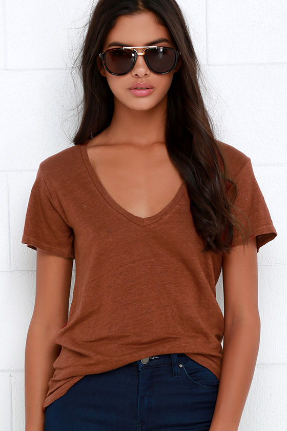 Cool Rust Red Tee - V-Neck Tee - Burnout Tee - T-Shirt - $47.00 - Lulus