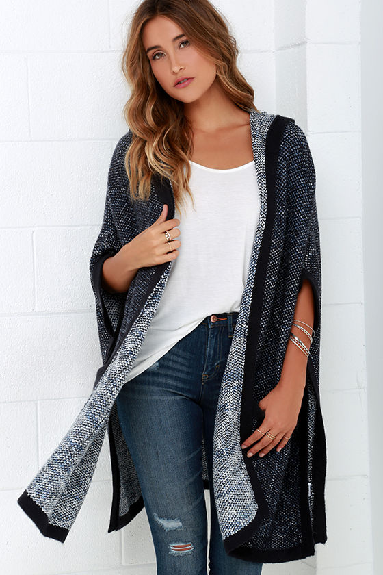 Cute Blue Poncho - Hooded Poncho - Hooded Sweater - $87.00 - Lulus