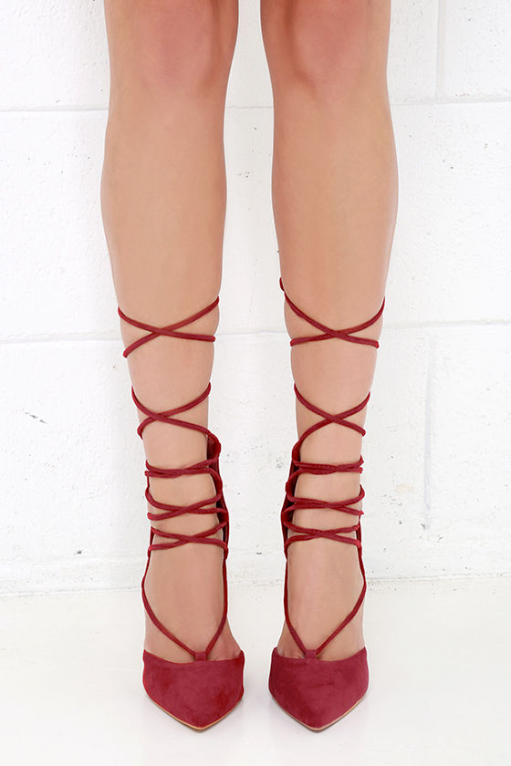 Cute Wine Red Heels - Lace-Up Heels - Caged Heels - $36.00 - Lulus
