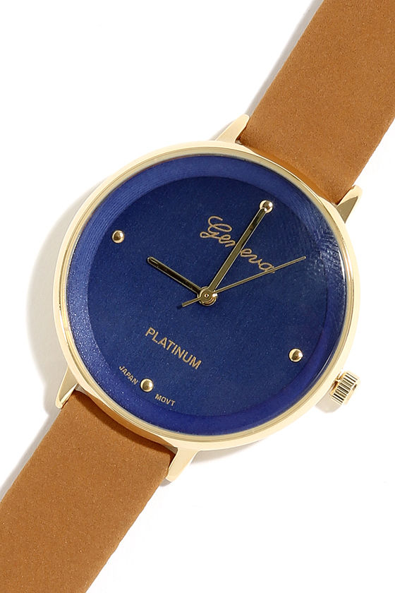 Chic Tan Watch - Round Face Watch - Gold Watch - Blue Watch - $22.00 ...