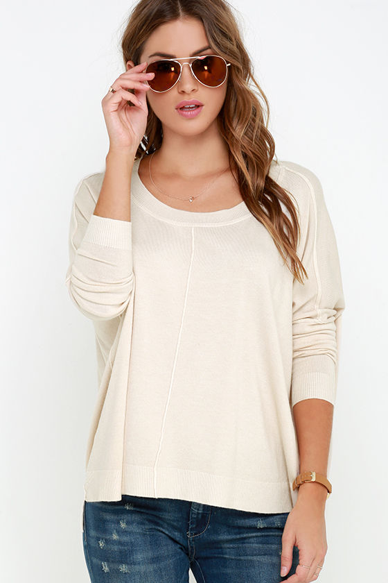Lovely Light Beige Sweater - High-Low Sweater - Long Sleeve Top - $69. ...