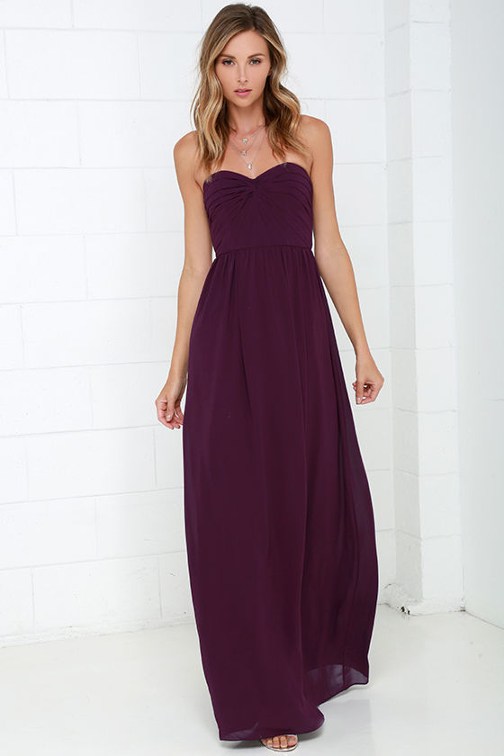Pretty Plum Purple Dress - Strapless Dress - Maxi Dress - Blue Gown ...