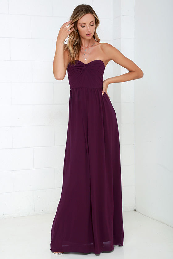 Pretty Plum Purple Dress - Strapless Dress - Maxi Dress - Blue Gown ...