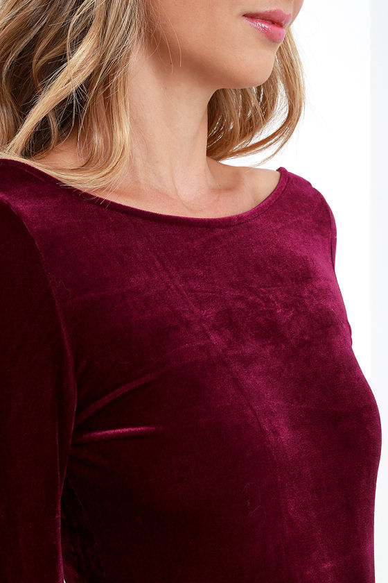 Sexy Burgundy Velvet Bodysuit Long Sleeve Bodysuit Velvet One Piece